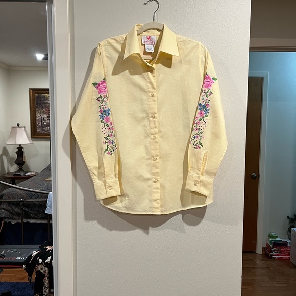 Quacker Factory | Tops | Quaker Factory Yellow Button Down With Floral ...